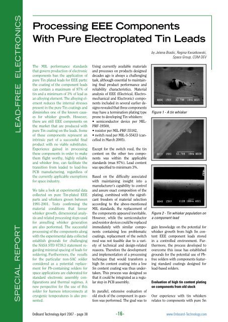 Processing EEE Components With Pure Electroplated Tin Leads