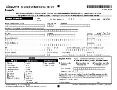 Walgreens Member Registration And Mail Service Order Form PDF 