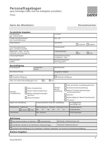 akt. Personalfragebogen Datev Stand Aug. 2011