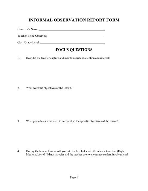Informal Observation Report Form