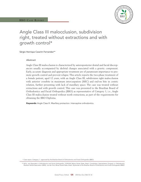 Angle Class III malocclusion, subdivision right ... - Dental Press