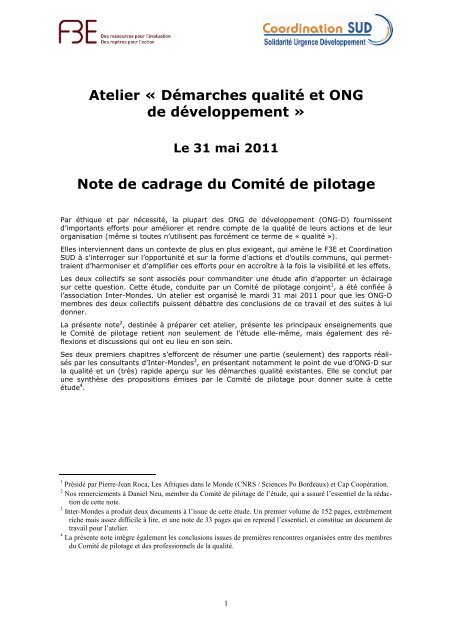 Note de cadrage - F3E