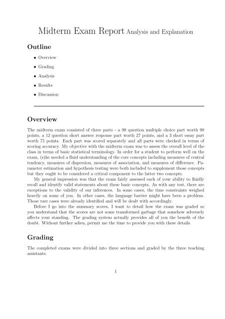 Midterm Exam Reportanalysis And Explanation Outline Overview
