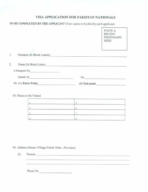Download Visa Application Form for Pakistani Nationals