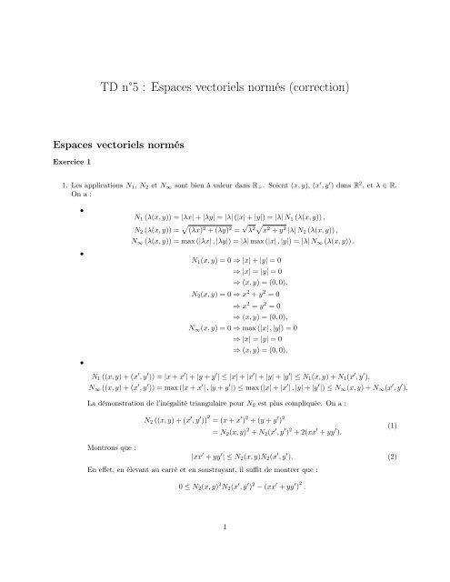 TD n°5 : Espaces vectoriels normés (correction)