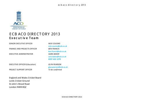 ecb aco directory 2013 - Ecb - England and Wales Cricket Board
