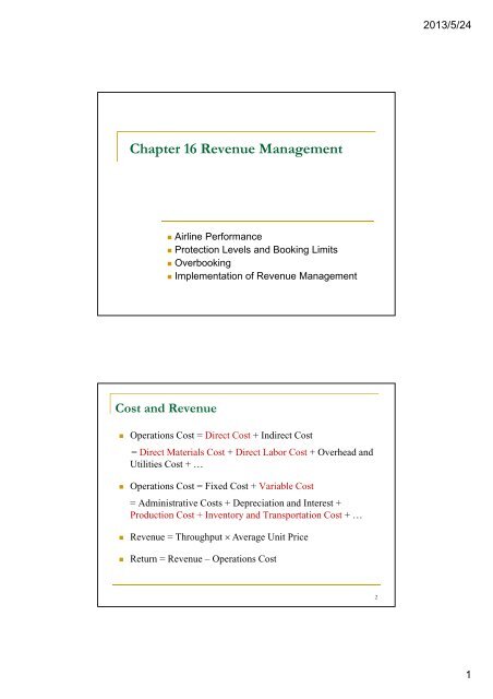 Chapter 16 Revenue Management