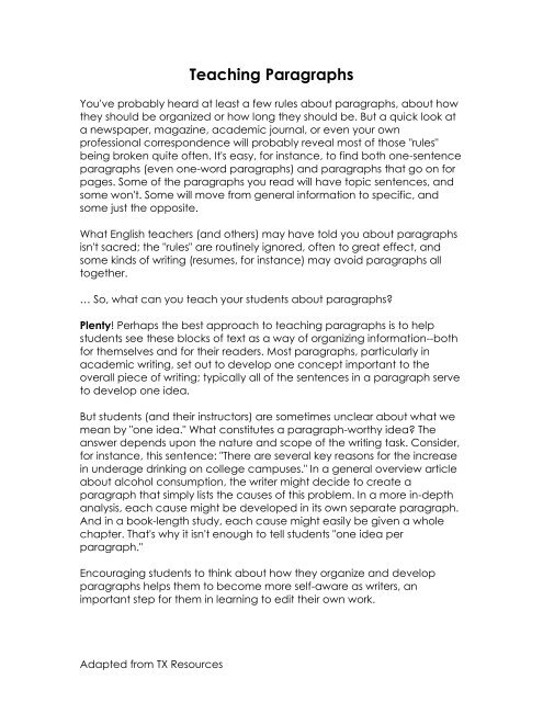 Teaching Paragraphs