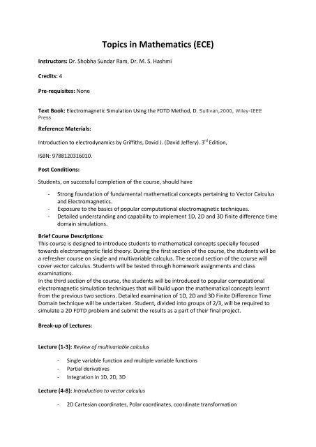 Topics in Mathematics (ECE) - IIIT