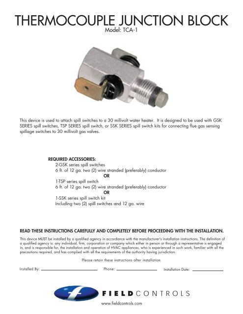 THERMOCOUPLE JUNCTION BLOCK - Field Controls