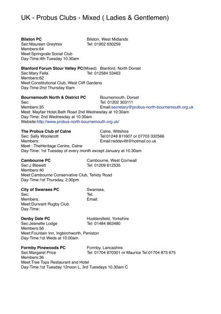 UK - Probus Clubs - Mixed