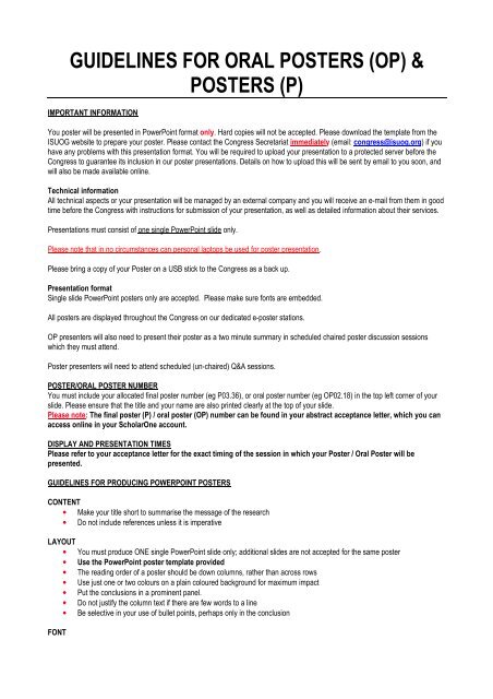GUIDELINES FOR ORAL POSTERS (OP) & POSTERS (P) - isuog
