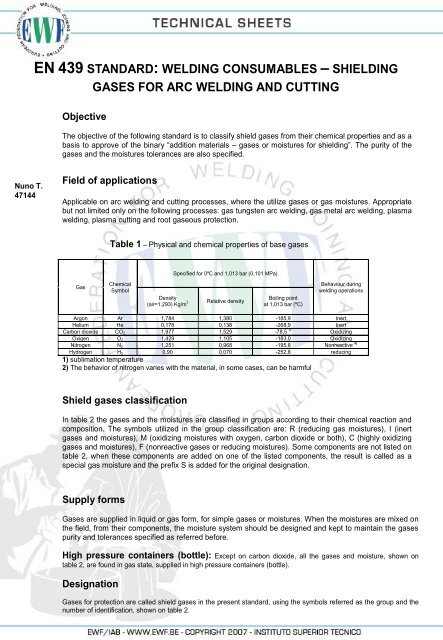 welding consumables – shielding gases for - EWF
