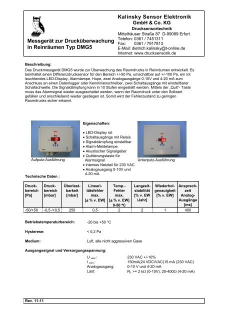 Datenblatt - Kalinsky Sensor Elektronik