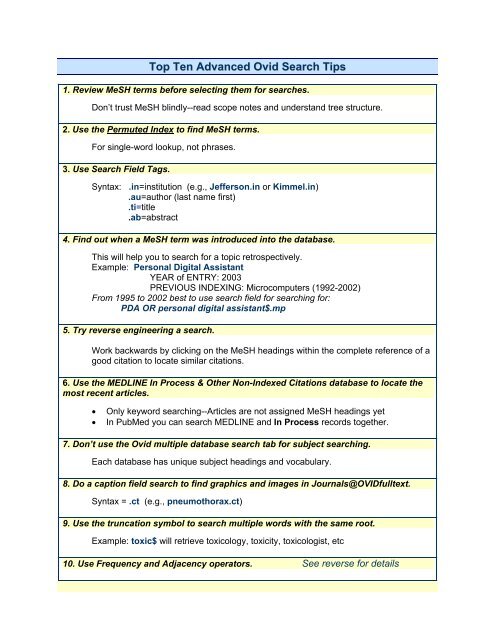 Top 10 Advanced OVID search tips - jeffline