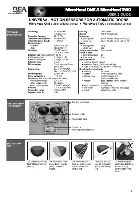 User Guide MICROHEAD PDF | 460 Ko - BEA Pedestrian