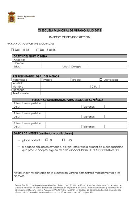 Formulario para realizar la preinscripciÃ³n a la Escuela de Verano