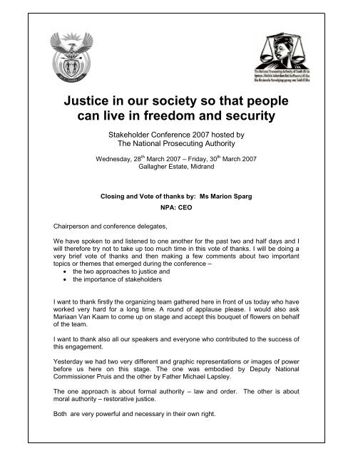 Closing and Vote of thanks by Ms Marion Sparg - National ...