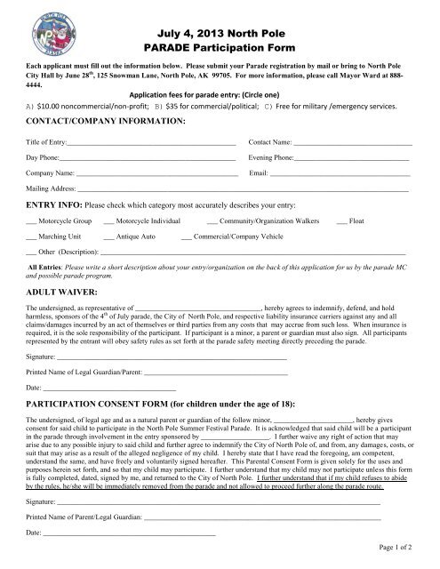 2013 Parade consent form - City of North Pole