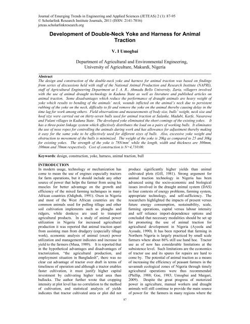 Development of Double-Neck Yoke and Harness for Animal Traction
