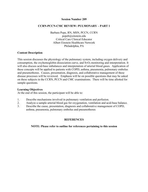 CCRN-PCCN-CMC REVIEW: PULMONARY - PART 1