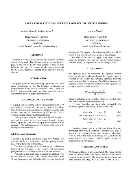 Paper formatting guidelines for SPL 2011 proceedings - Southern ...
