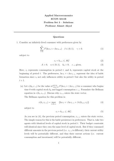 Applied Macroeconomics ECON 5011B Problem Set 3 â Solutions ...