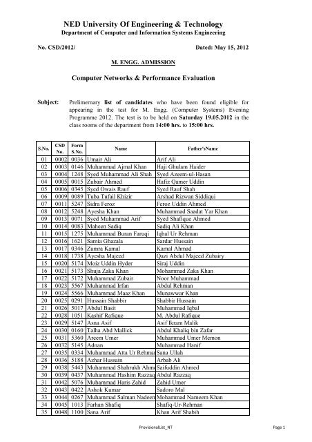 (Computer Networks & Performance Evaluation ... - NED University