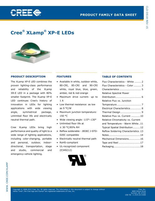 Cree XLamp XP-E LED Data sheet - Cree, Inc.