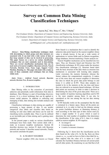 Survey On Common Data Mining Classification Techniques