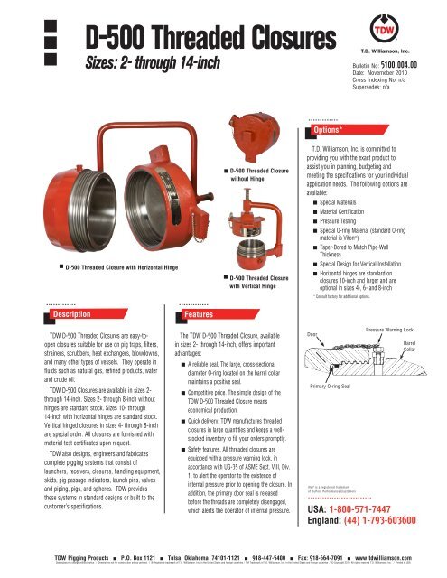 D-500 Threaded Closures - T.D. Williamson, Inc.