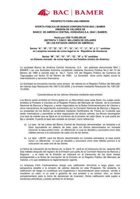 prospecto para una emision oferta pública de bonos ... - Credomatic