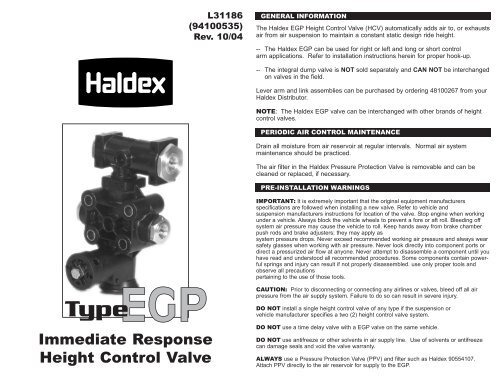 Immediate Response Height Control Valve - Haldex