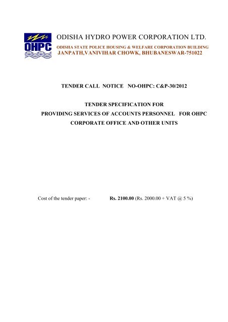 tender form - Odisha Hydro Power Corporation Ltd.