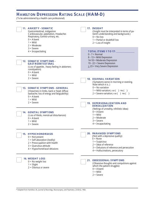HAMILTON DEPRESSION RATIN