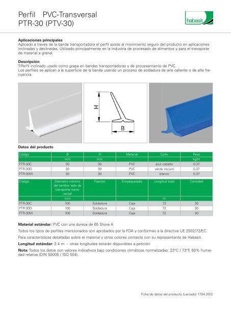 PTR-30 (PTV-30) Perfil PVC-Transversal - Habasit
