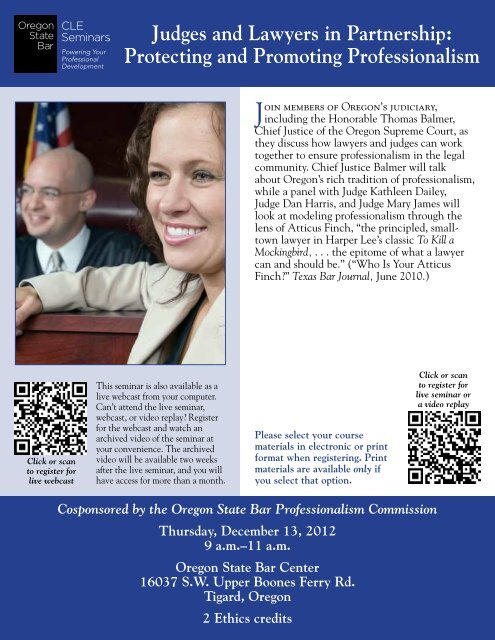 Judges and Lawyers in Partnership - Oregon State Bar CLE Seminars