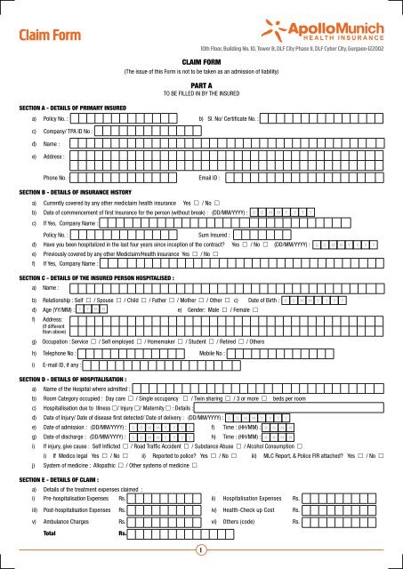 Claim Form - Health Insurance
