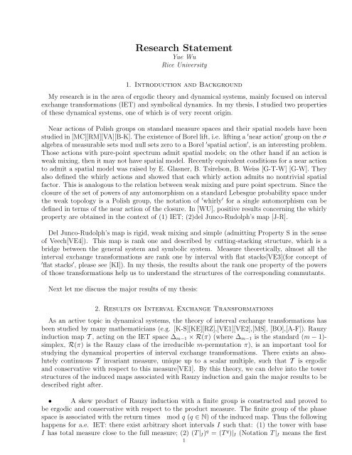 Research Statement - Department of Mathematics - Rice University