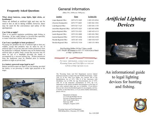 Artificial Lighting Devices - Wyoming Game & Fish Department