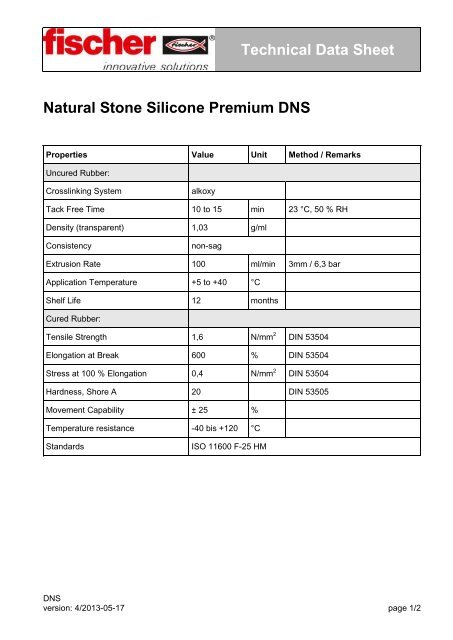 Technical Data Sheet Natural Stone Silicone Premium DNS - Fischer