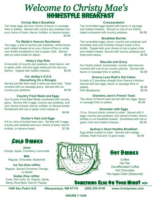 Christy Maes Breakfast Menu - Dine Here US