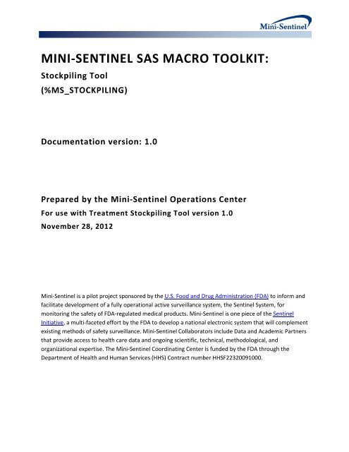 Mini-Sentinel SAS Macro Toolkit: Stockpiling Documentation