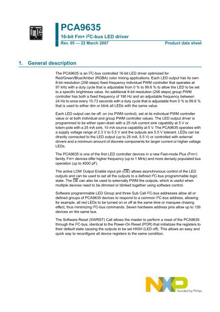 PCA9635 16-bit Fm+ I2C-bus LED driver - w