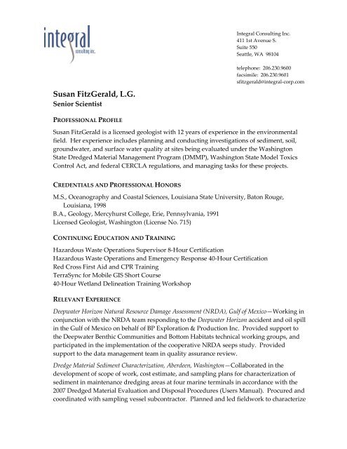 Download Full Resume - Integral Consulting Inc.