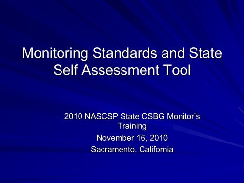 Monitoring Standards & State Self-Assessment Tool - NASCSP