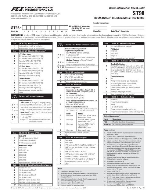Order Information Sheet (OIS) - Fluid Components International