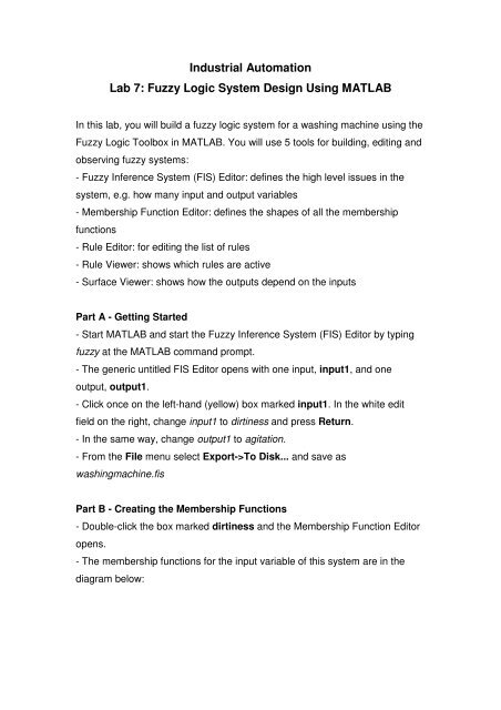 Industrial Automation Lab 7: Fuzzy Logic System Design ... - gmitWEB
