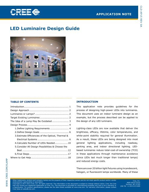 Cree Application Note: LED Luminaire Design Guide - Cree, Inc.