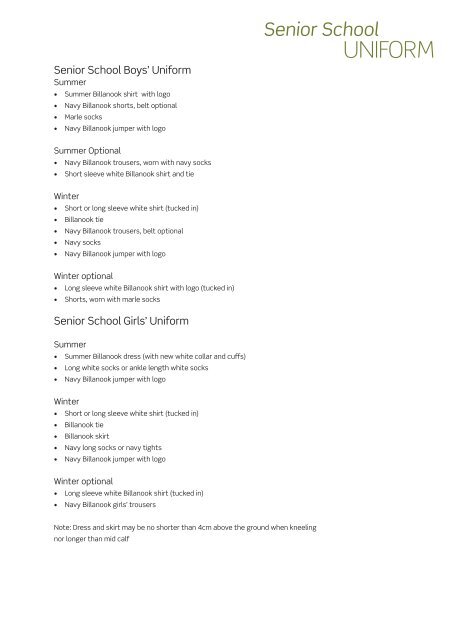 Senior School Uniform Guide (PDF) - Billanook College
